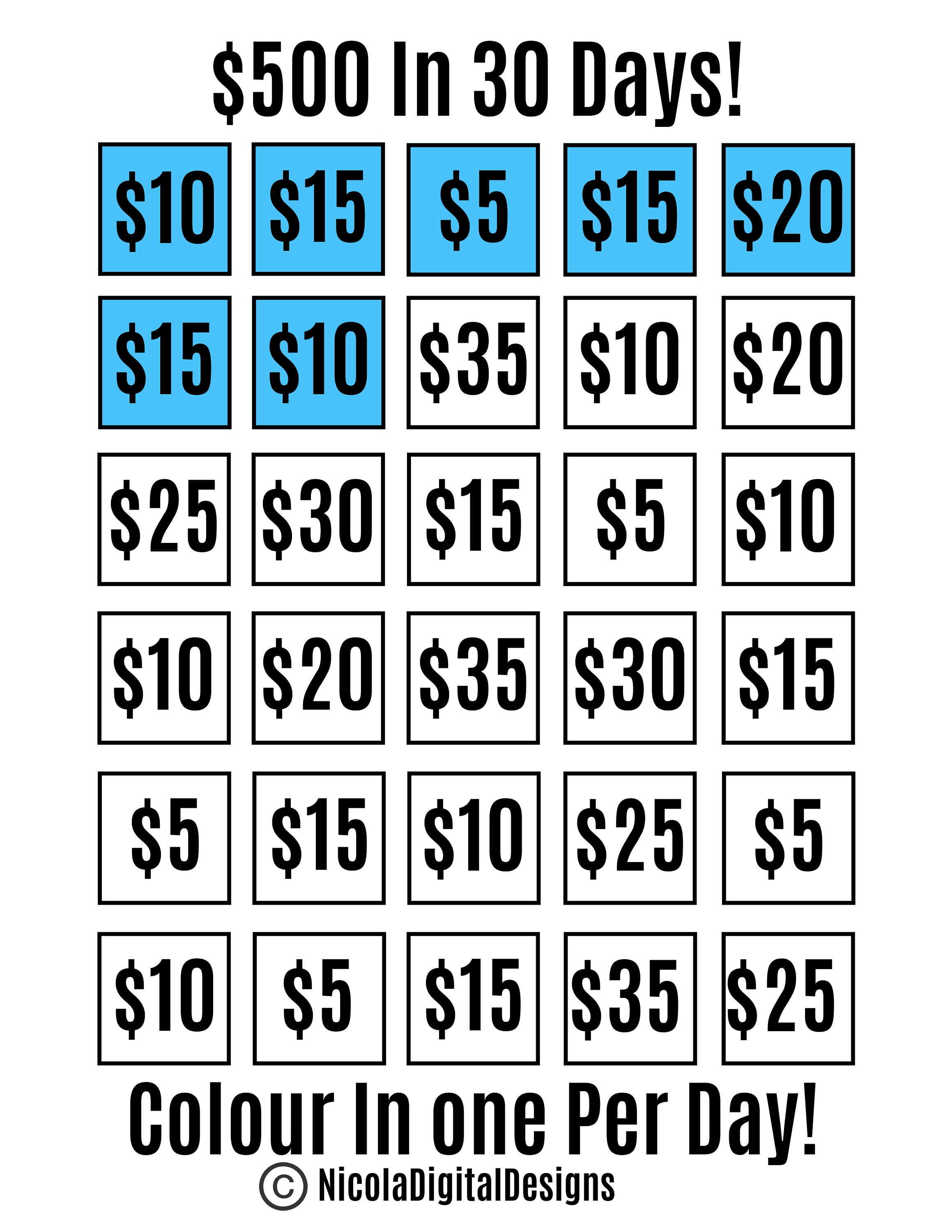 500 Money Saving Challenge Printable / Save 500 in 30 Days! / Savings ...