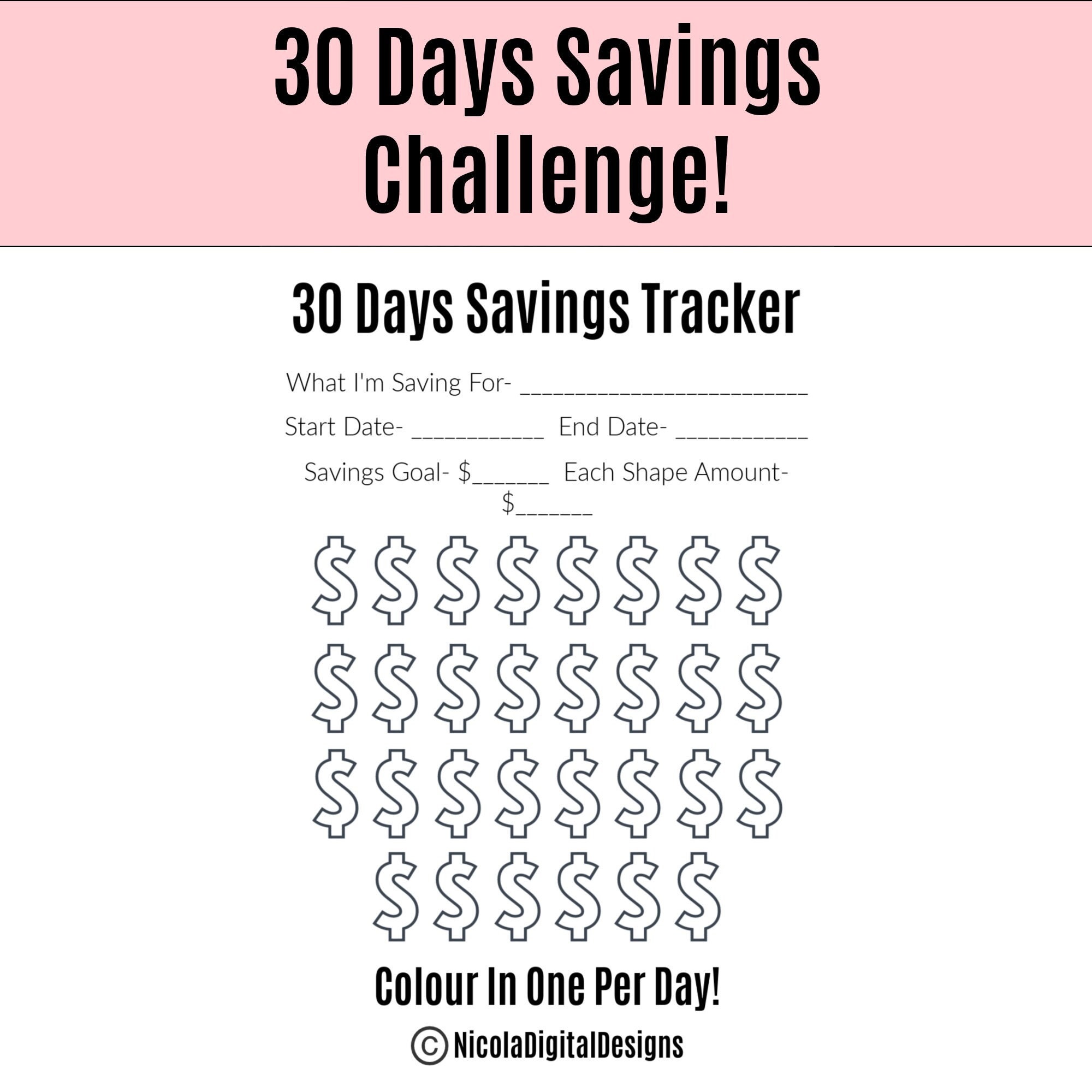 30 Days Savings Tracker / Money Savings Tracker / Choose Your Own ...