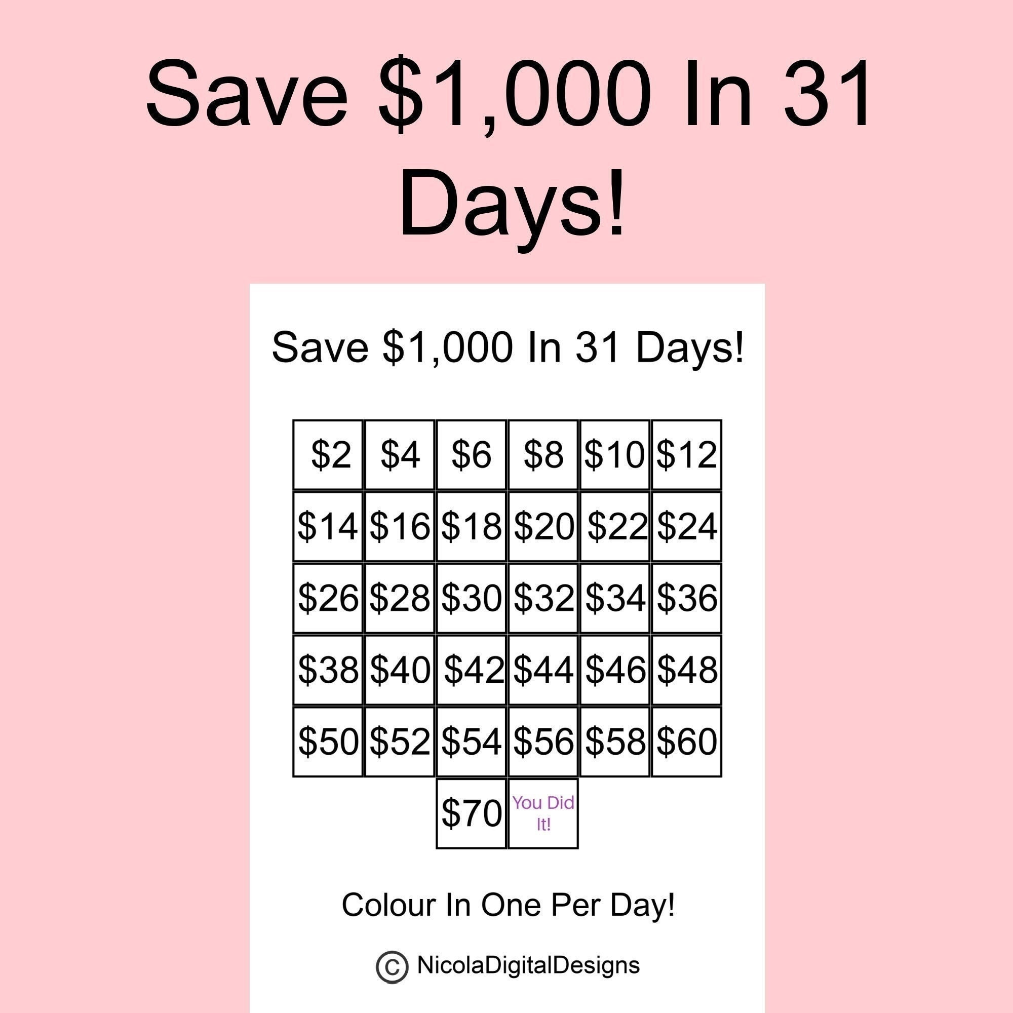 1000 Money Saving Challenge Printable / Save 1000 in 31 Days / Savings ...