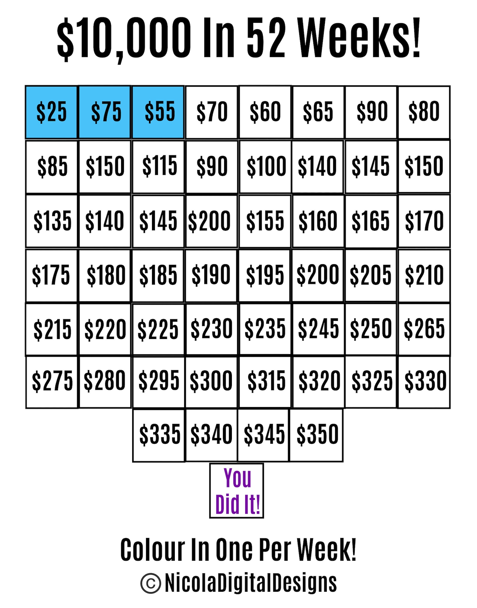 10,000 Money Saving Challenge Printable / Save 10,000 in 52 Weeks ...