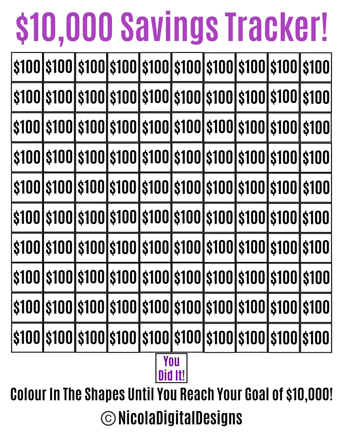 10000 Money Saving Tracker Printable / 10000 Saving - Etsy Australia