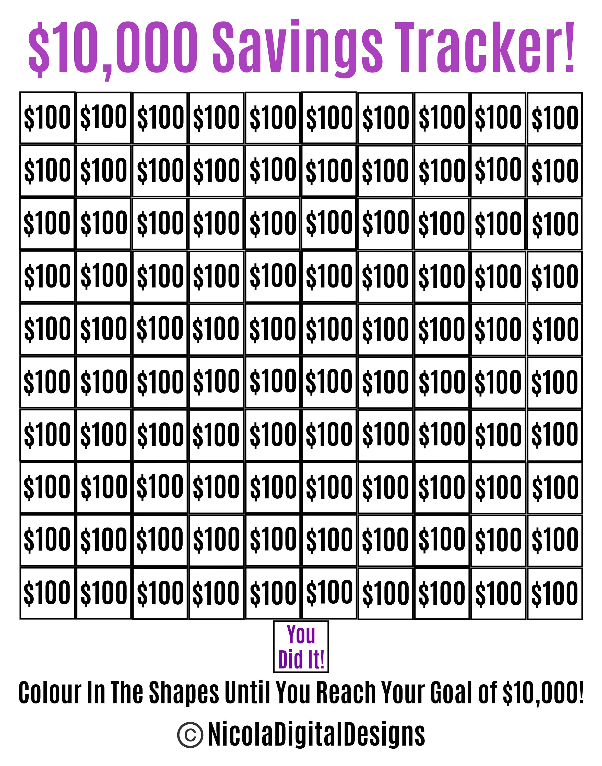 10,000 Money Saving Tracker Printable / 10,000 Saving Challenge ...