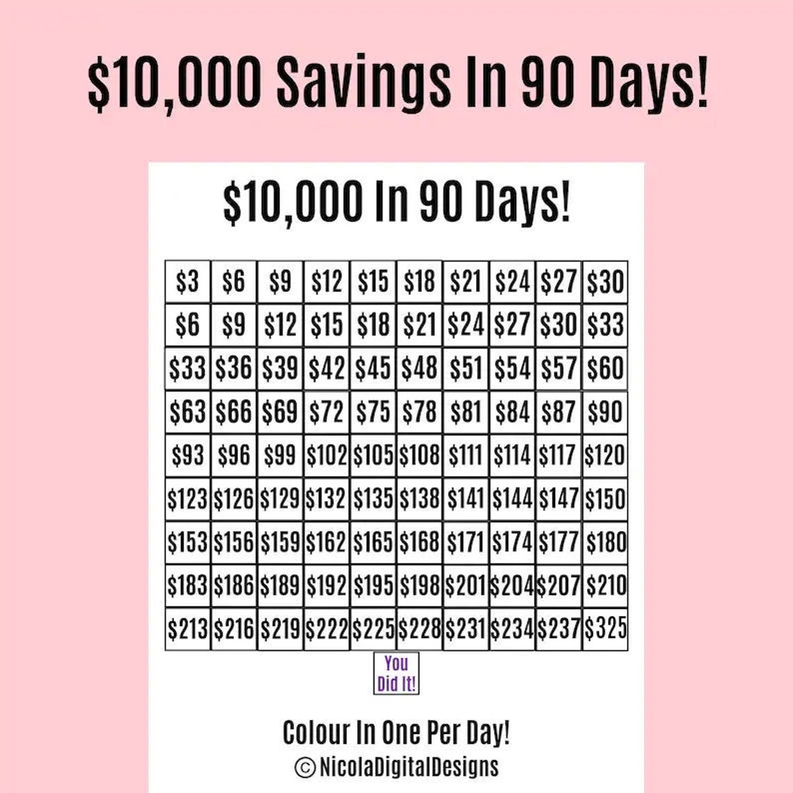 10,000 Money Saving Challenge Printable / Save 10,000 in 90 Days ...