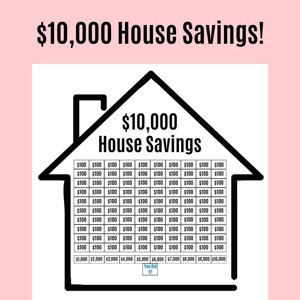 10,000 House Savings Tracker / 10,000 Saving Challenge / House Savings ...
