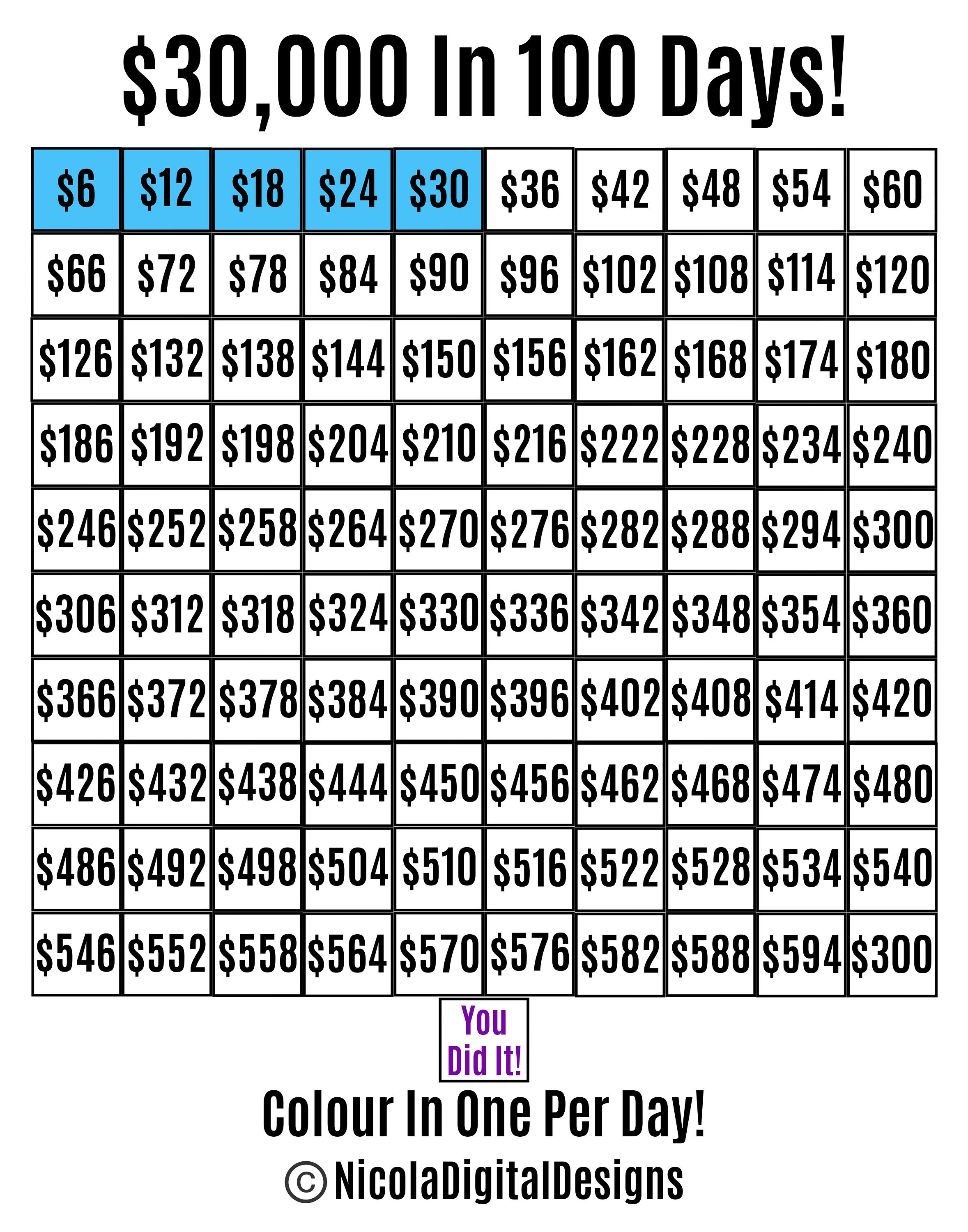 30,000 Money Saving Challenge Printable / Save 30,000 in 100 Days ...