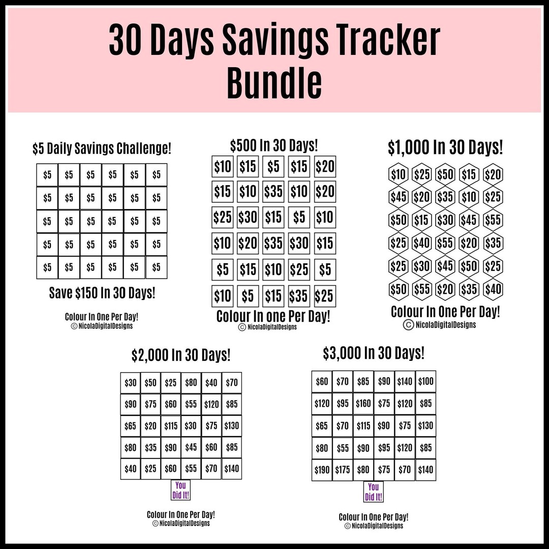 30 Days Savings Tracker Bundle / Money Saving Challenge / Savings ...