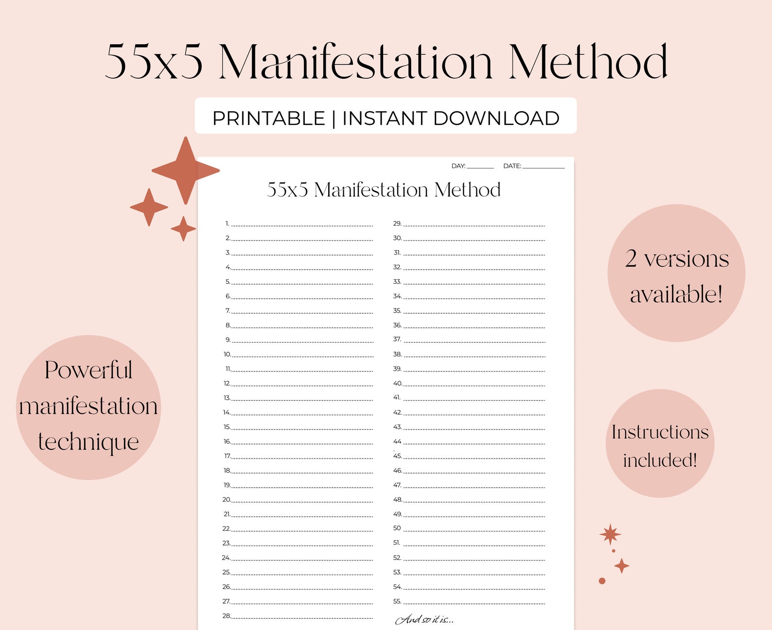 55x5 Method for Manifesting, 55x5 Manifestation Planner, Law of ...