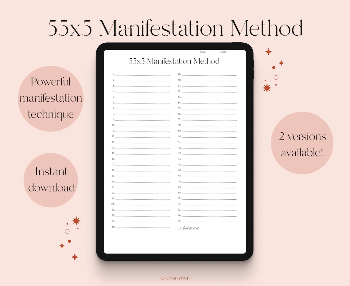 55x5 Method for Manifesting, 55x5 Manifestation Planner, Law of ...