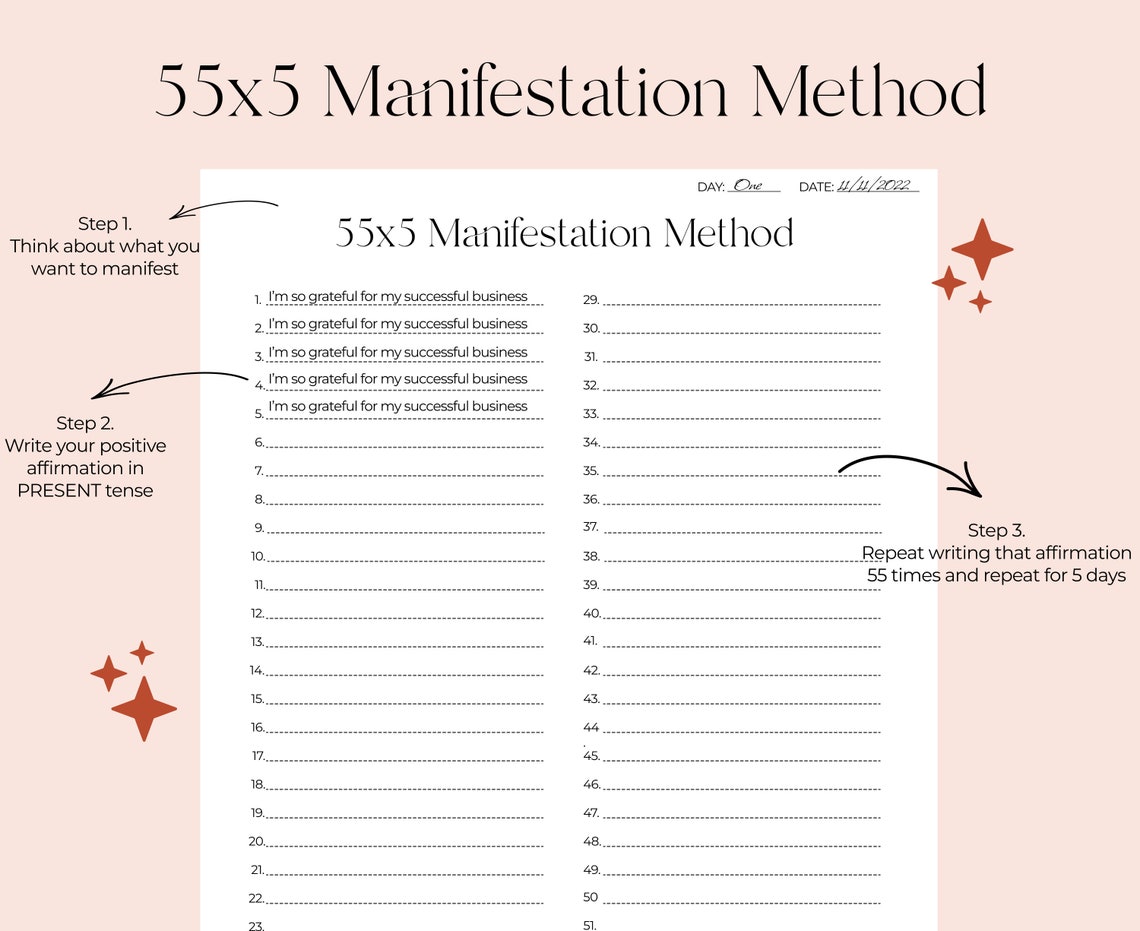 55x5 Method For Manifesting 55x5 Manifestation Planner Law Of