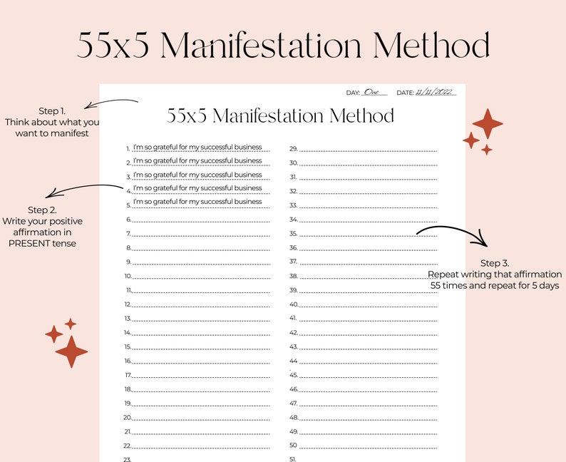 55x5 Method for Manifesting, 55x5 Manifestation Planner, Law of ...