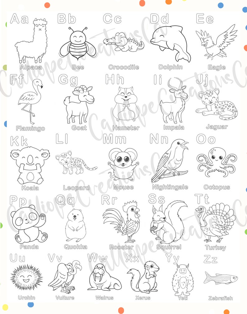 Printable Animal Alphabet Coloring Pages INSTANT DOWNLOAD - Etsy Canada