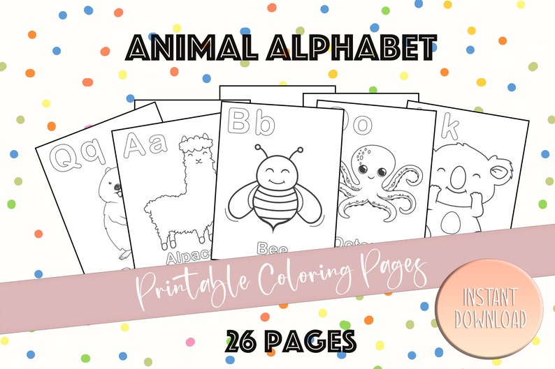 Printable Animal Alphabet Coloring Pages INSTANT DOWNLOAD - Etsy Canada