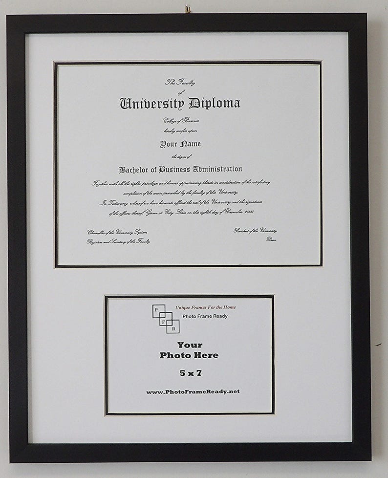 Diploma Frame: 8.5x11 Certificate & 5x7 Photo, Black Wood Hangs ...