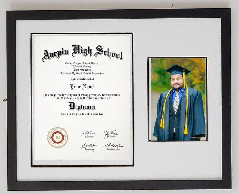 Diploma Frame: 8.5x11 Certificate & 5x7 Photo, Black Wood Hangs ...