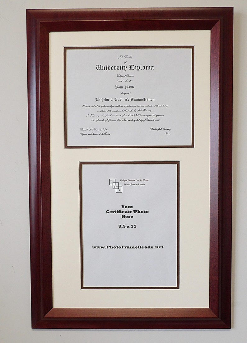 Double Diploma Document Certificate Openings Wood Picture Frame for Two ...
