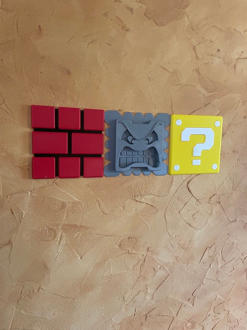 Set of 3 HUGE Thwomp Question Mark Boxes - Mario Wall or Shelf Artwork ...