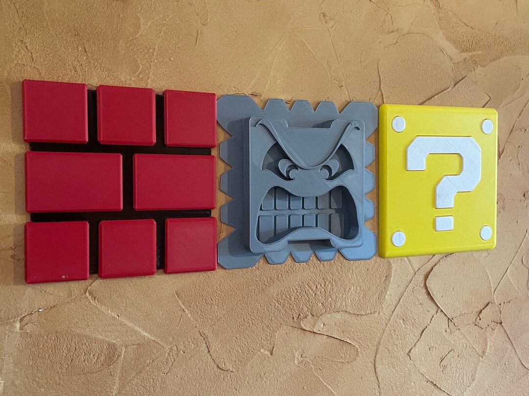 Set of 3 HUGE Thwomp-question Mark Box-brick-mario Wall or Shelf ...