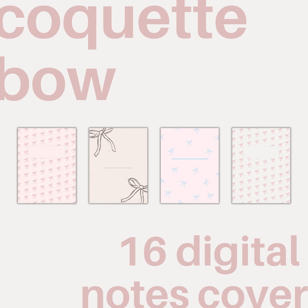 Bow Coquette Aesthetic Digital Notes Cover Template Instant Digital ...