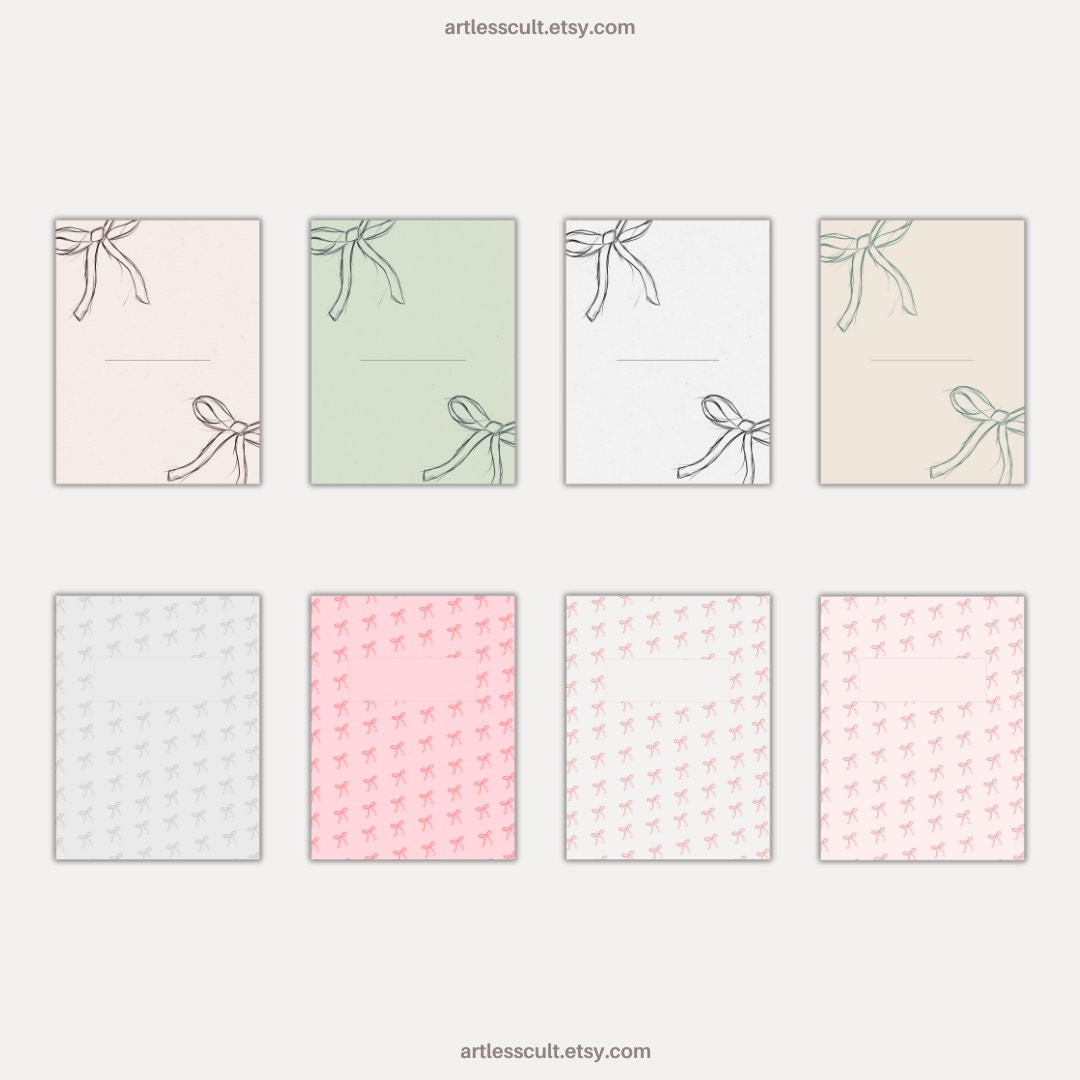 Bow Coquette Aesthetic Digital Notes Cover Template | Instant Digital ...