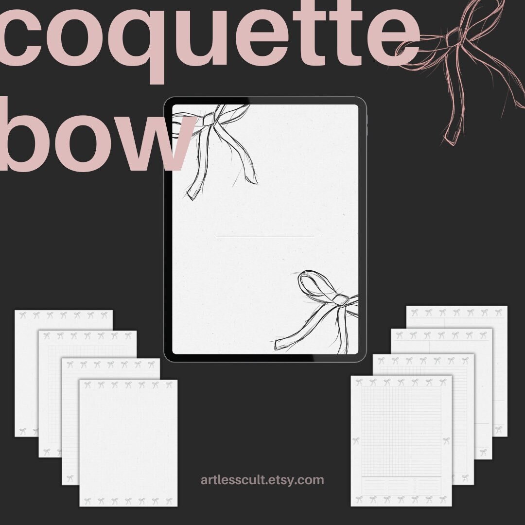 Bow Coquette Aesthetic Digital Notes Templates | Instant Digital ...