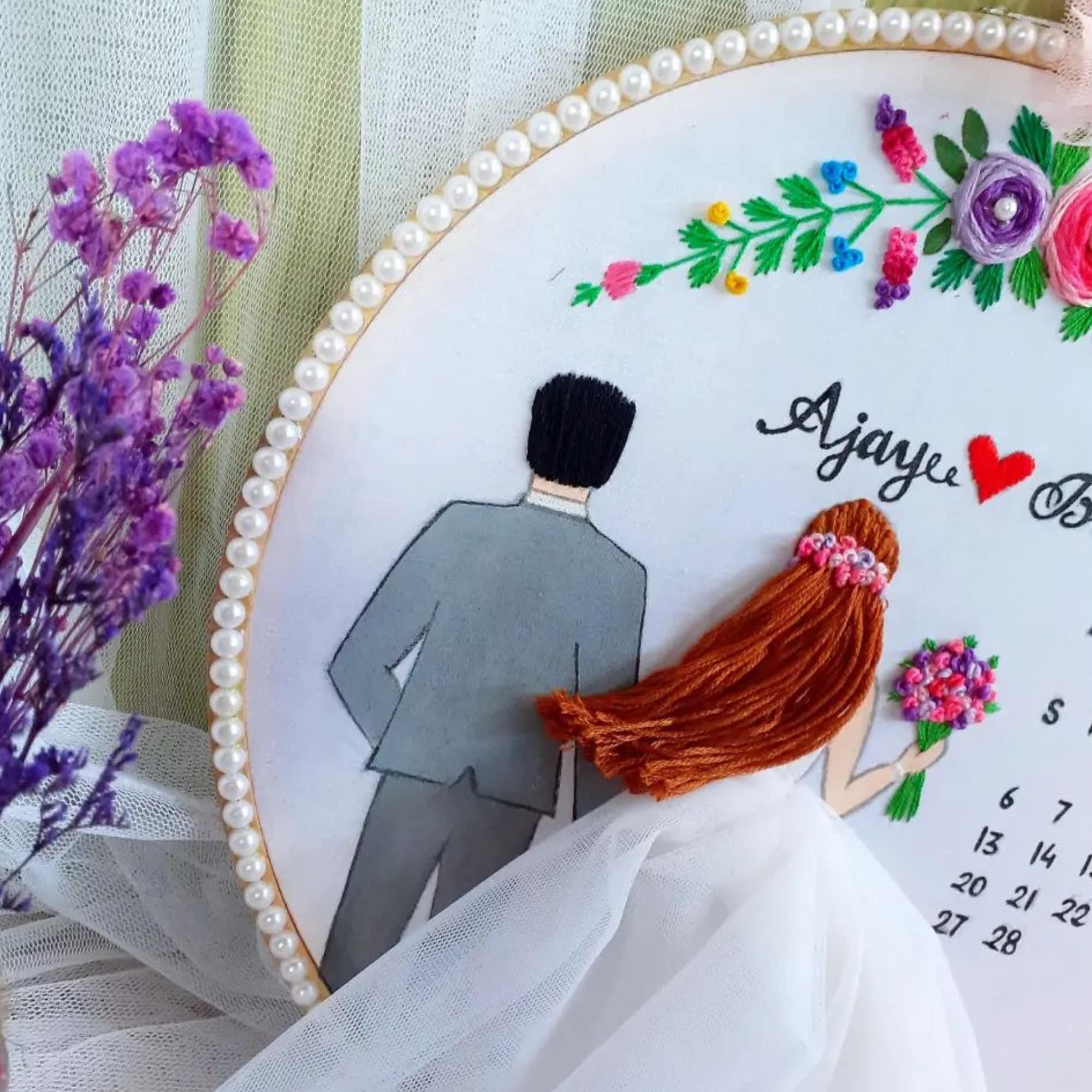 Couple Hoop Art, Wedding Anniversary, Embroidery Hoop- for Newly Wed ...