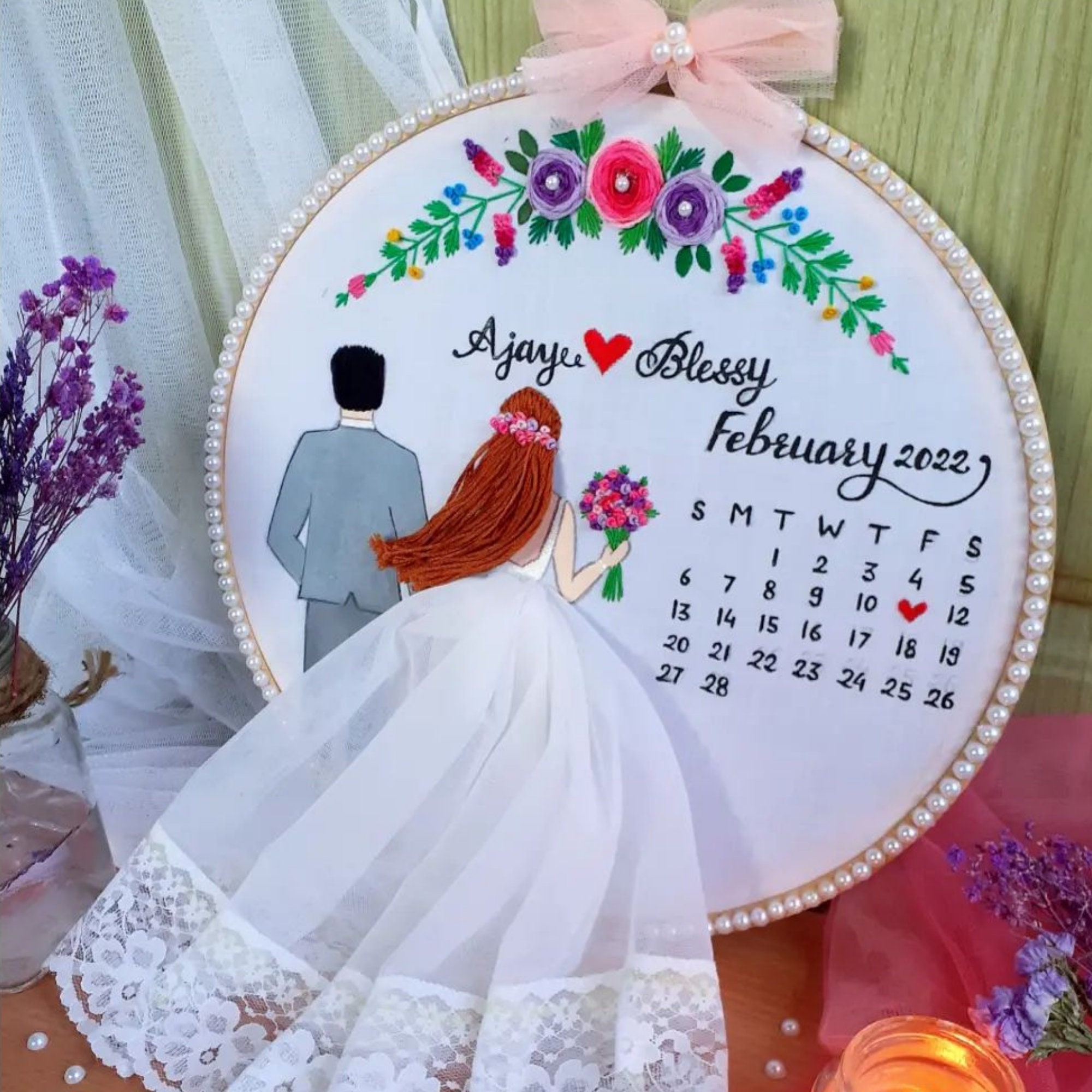 Couple Hoop Art, Wedding Anniversary, Embroidery Hoop- for Newly Wed ...