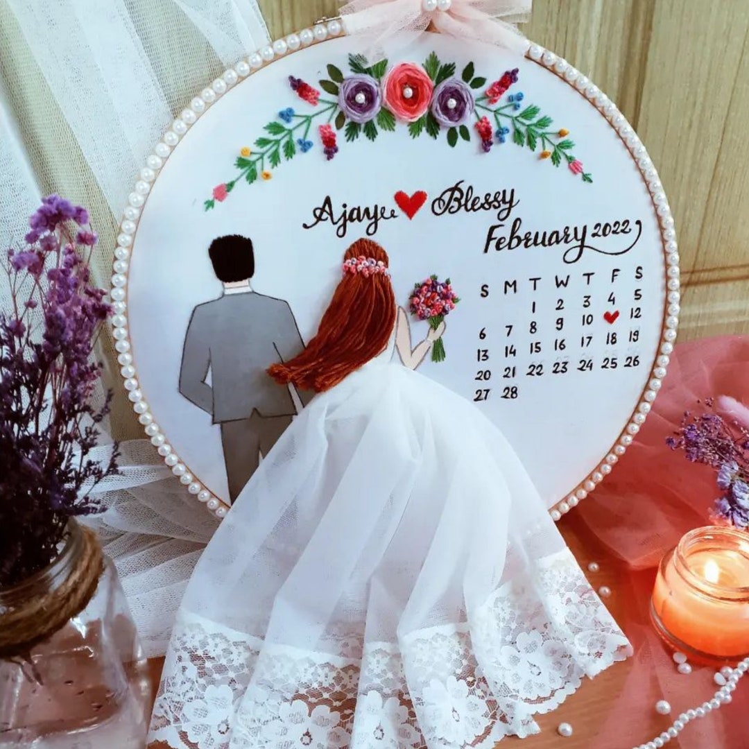 Couple Hoop Art, Wedding Anniversary, Embroidery Hoop- for Newly Wed ...