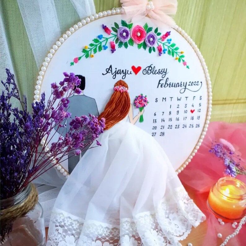 Couple Hoop Art, Wedding Anniversary, Embroidery Hoop- for Newly Wed ...