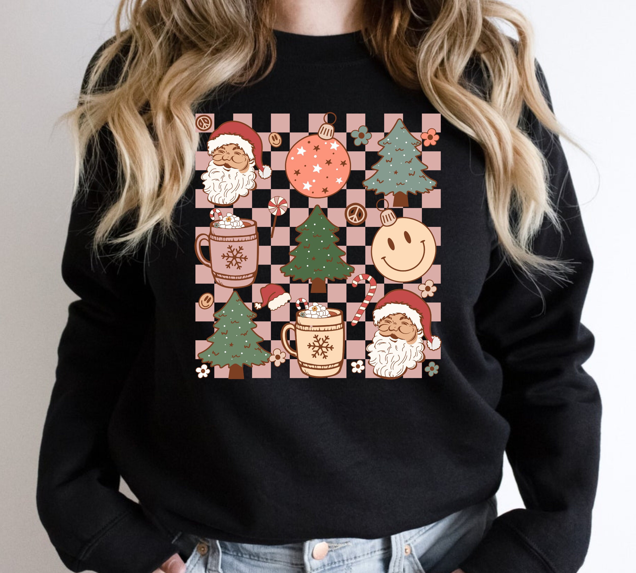 Santa Cocoa Christmas Tree Smiley Face Sweatshirt sold by AnnWayua ...