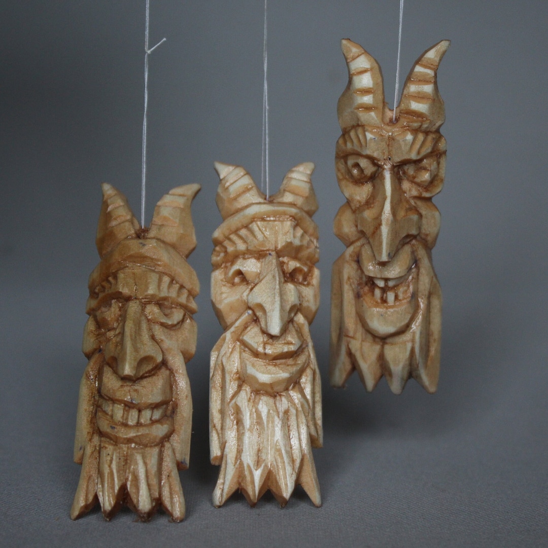 Lithuanian Miniature Shrove Tuesday Masks, Wooden Souvenir Devil Masks ...