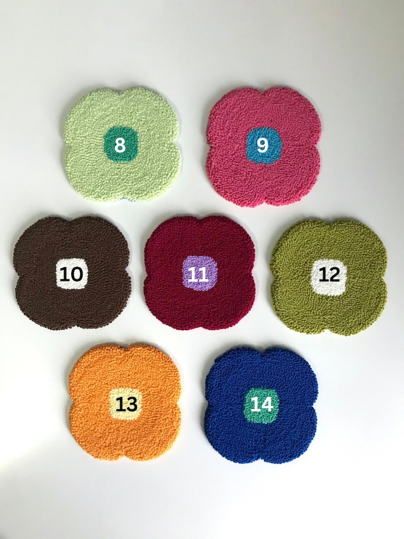 Punch Needle Coasters, Tufted Mug Rug, Coffee Coasters, Mug Rug, Flower ...