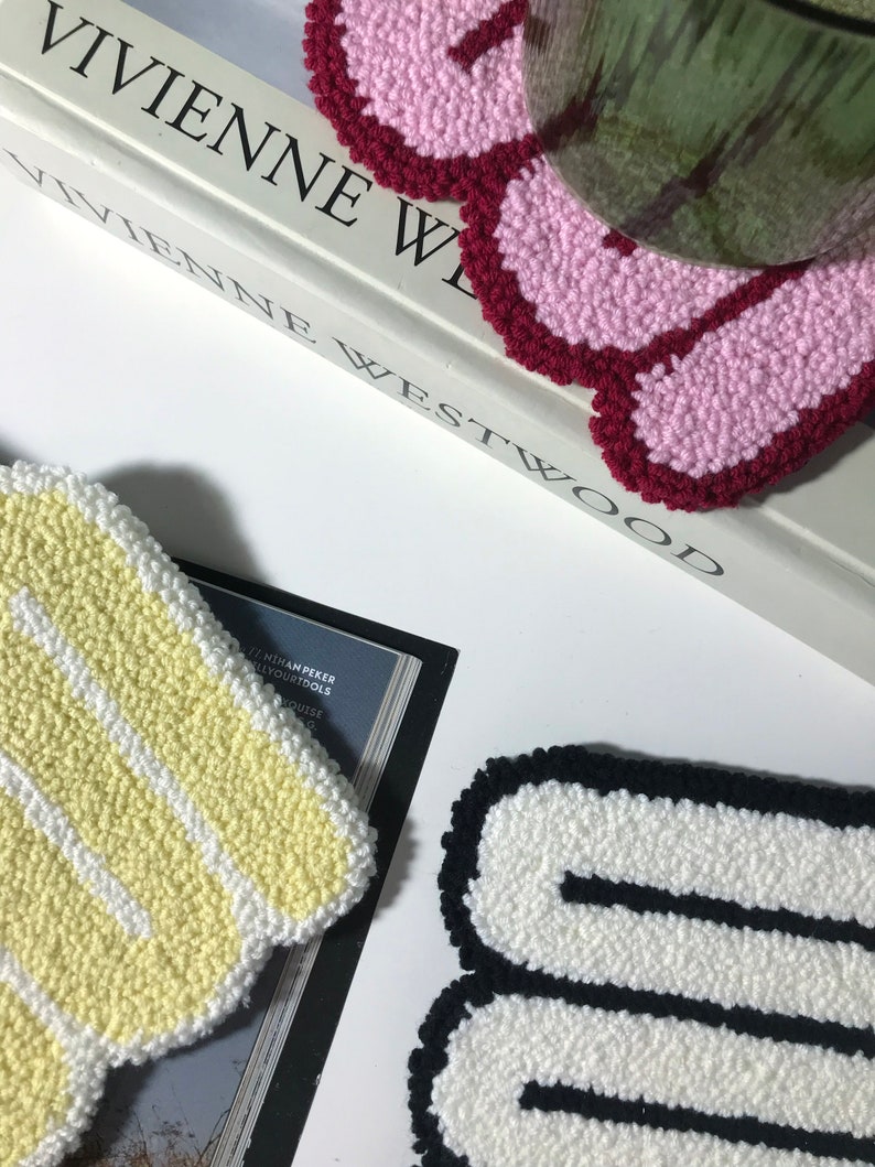 Punch Needle Coasters, Tufted Mug Rug, Coffee Coasters, Mug Rug, Flower ...