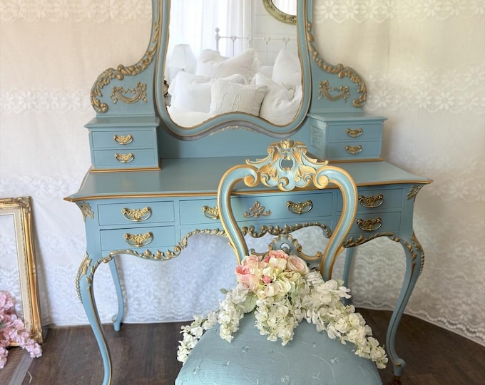 Antique French Vanity/vintage Vanity/blue Vanity/make up Vanity ...