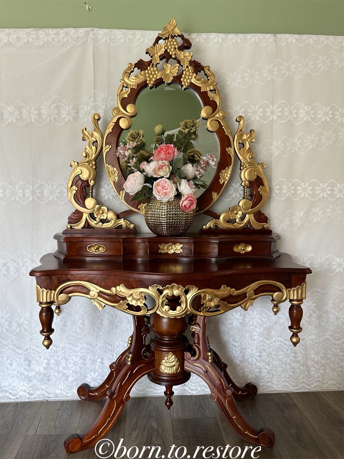 Rococo Vintage Vanity/make up Vanity/ Dressing Table/ Refinished Vanity ...