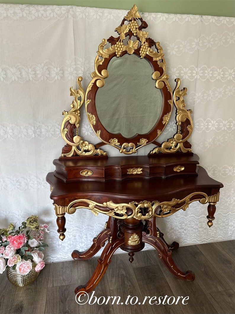 Rococo Vintage Vanity/make up Vanity/ Dressing Table/ Refinished Vanity ...