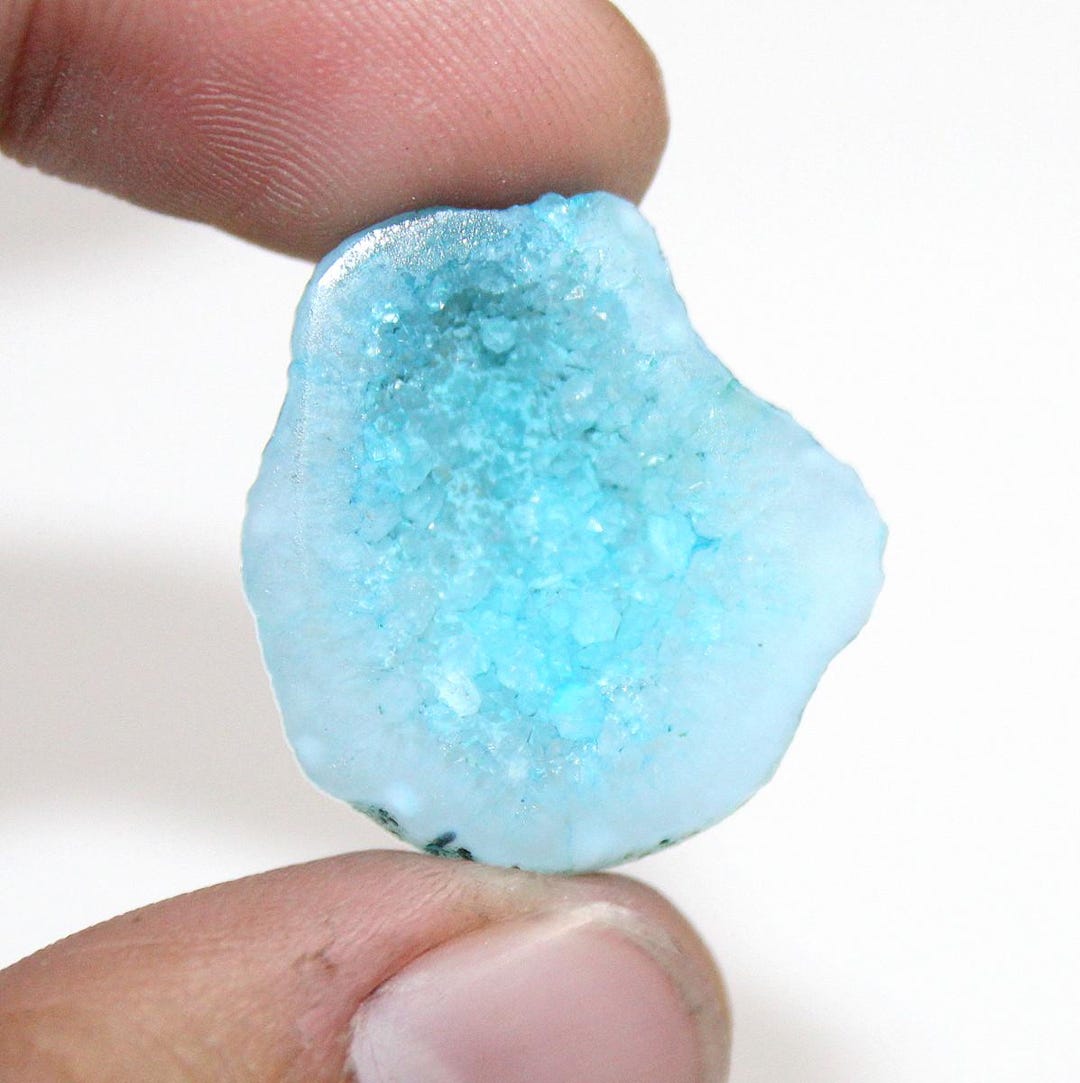 Celestial Ice Sky Blue Agate Geode With a Twinkling Crystal Heart, Dyed ...