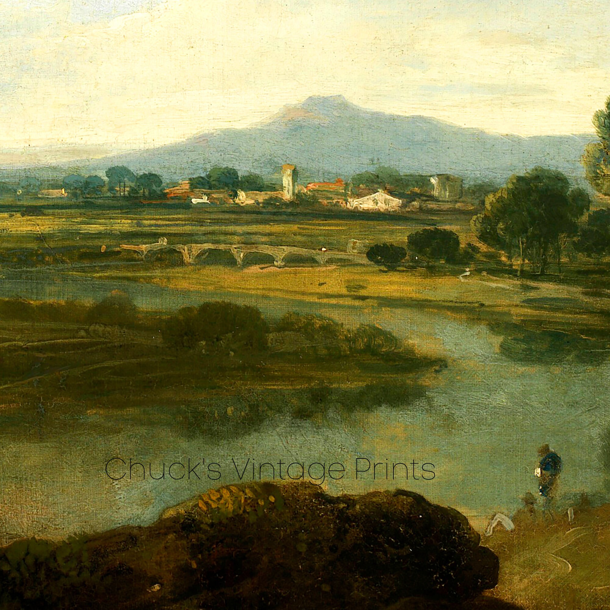 Vintage Printable Italian Landscape Waterscape, Antique Oil Painting ...
