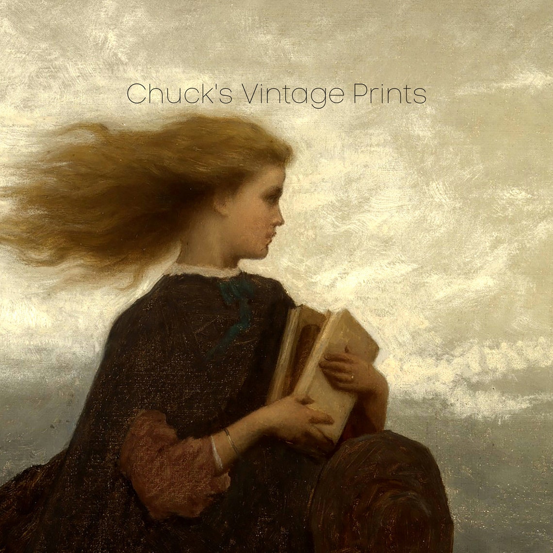Antique Printable Portrait of Windswept Girl, Young Victorian Female ...