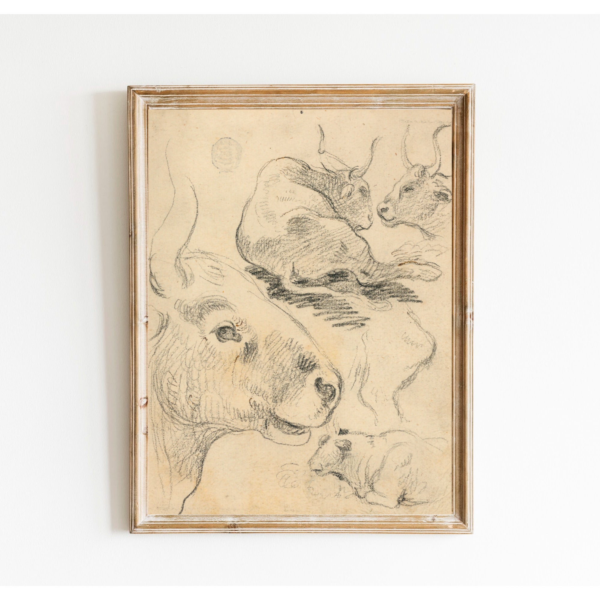 Farmhouse Sketch, Primitive Drawing, Vintage Cows Etching PRINTABLE ...