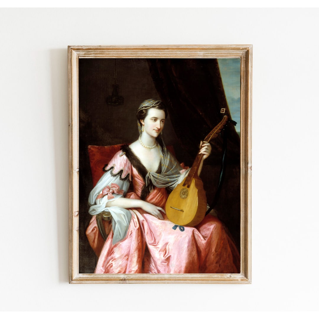 Antique Portrait Painting Lady With Mandolin Printable, Vintage Female ...