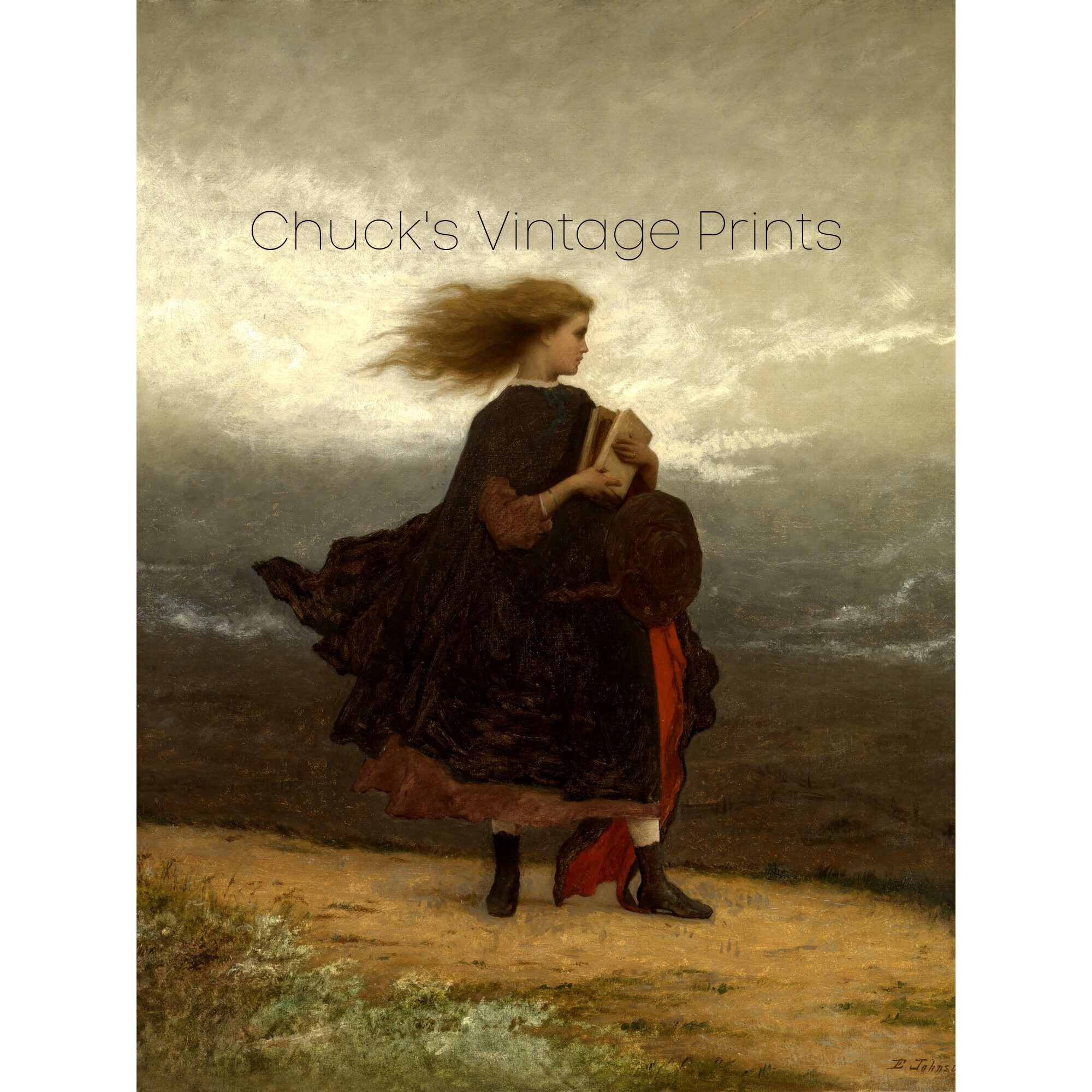 Antique Printable Portrait of Windswept Girl, Young Victorian Female ...