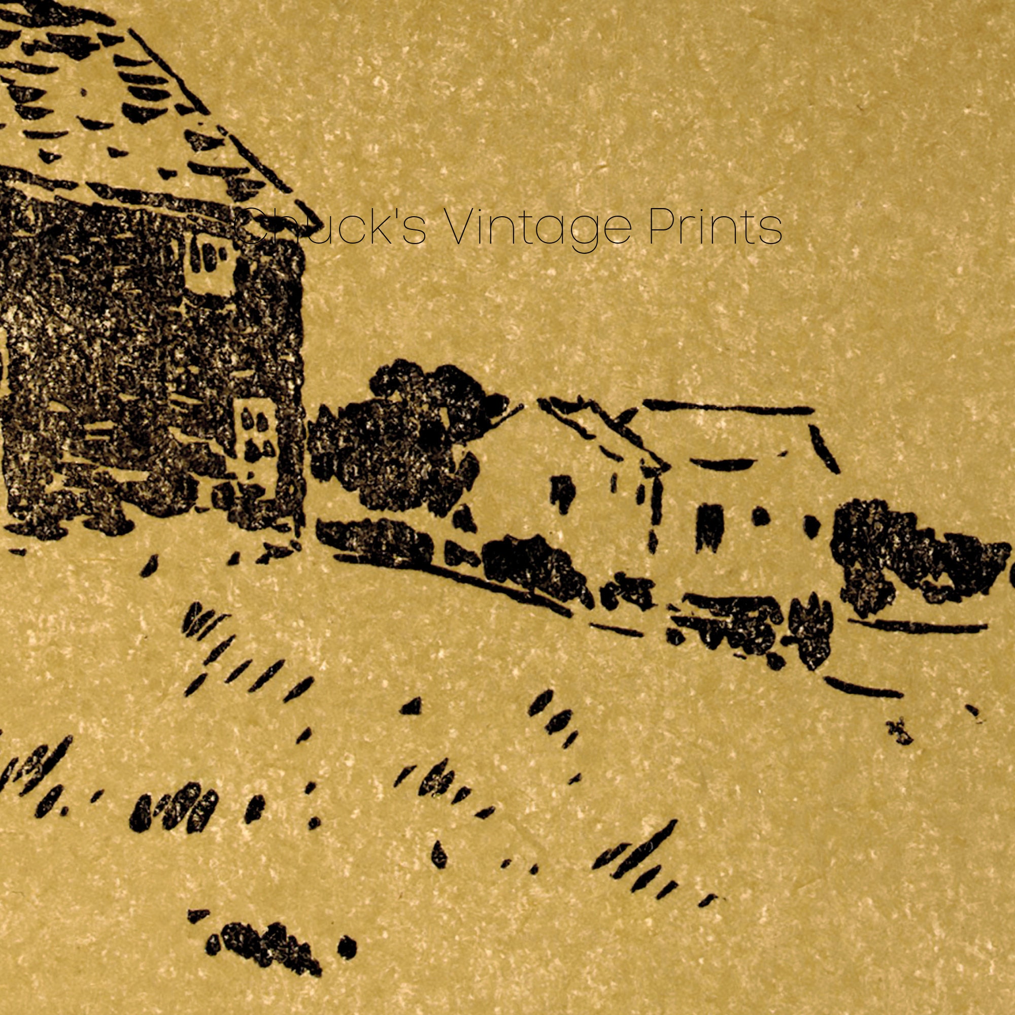Vintage Printable Sketch Drawing of Old Buildings House, Antique ...