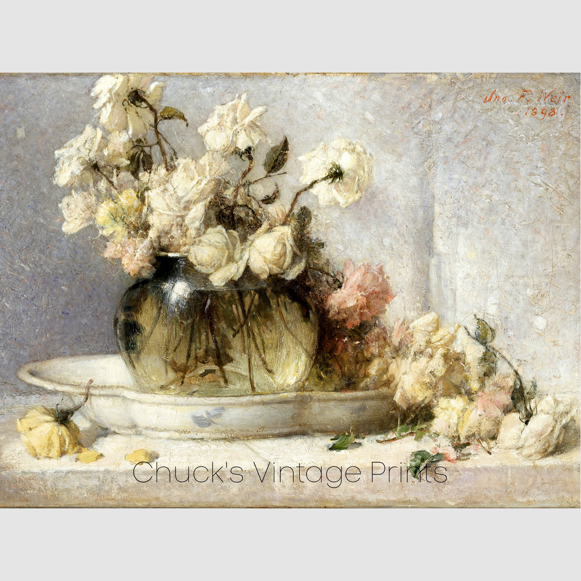 Vintage White Roses Still Life Printable Antique Digital Wall - Etsy