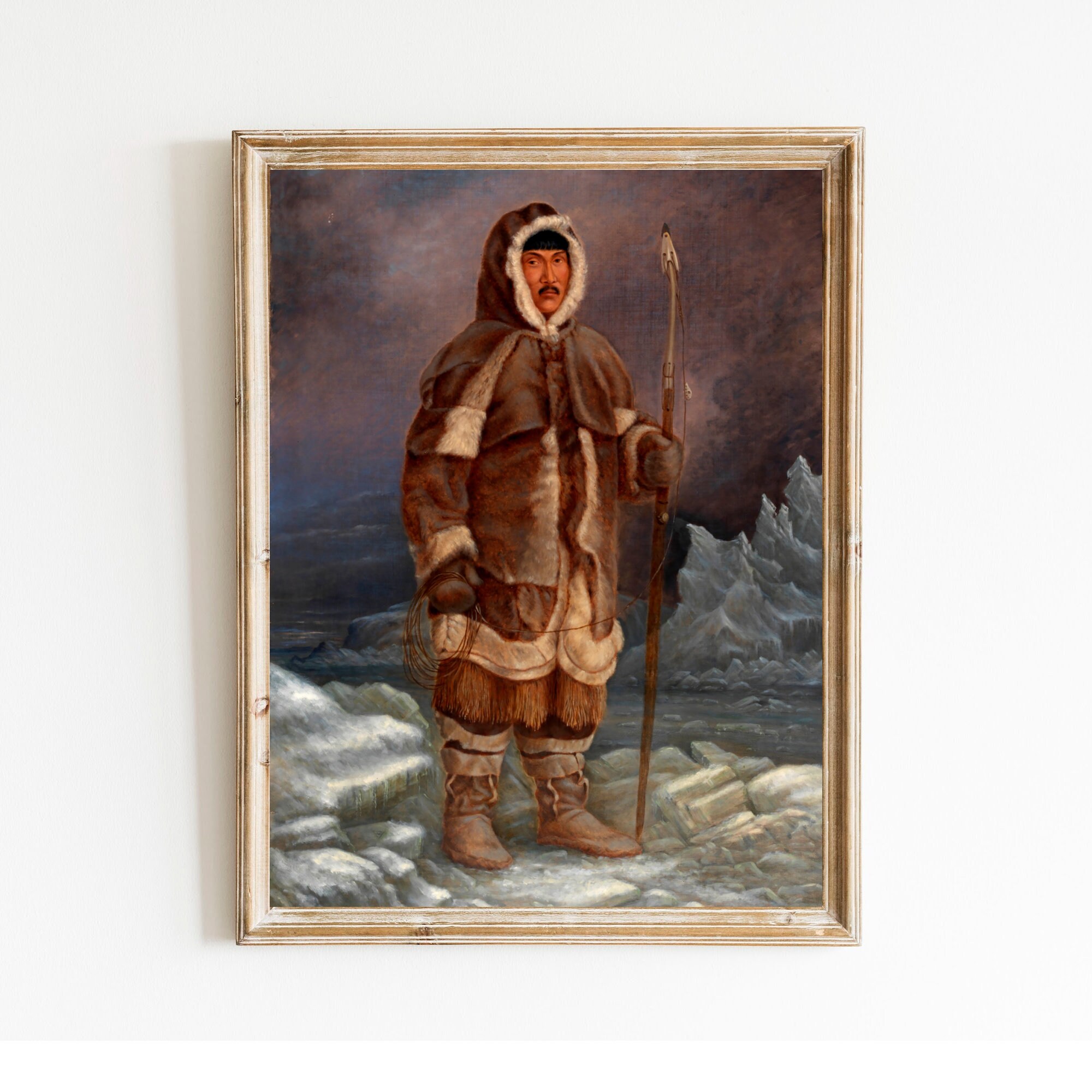 Art & Collectibles Antique Painting Eskimo Woman With Dog Oil Landscape ...