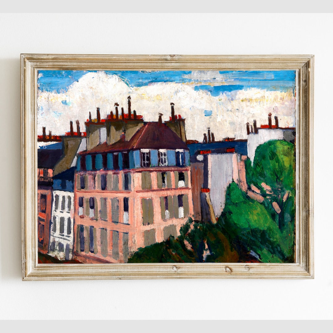 Vintage Paris Rooftops Painting Printable, Antique Cityscape Digital ...