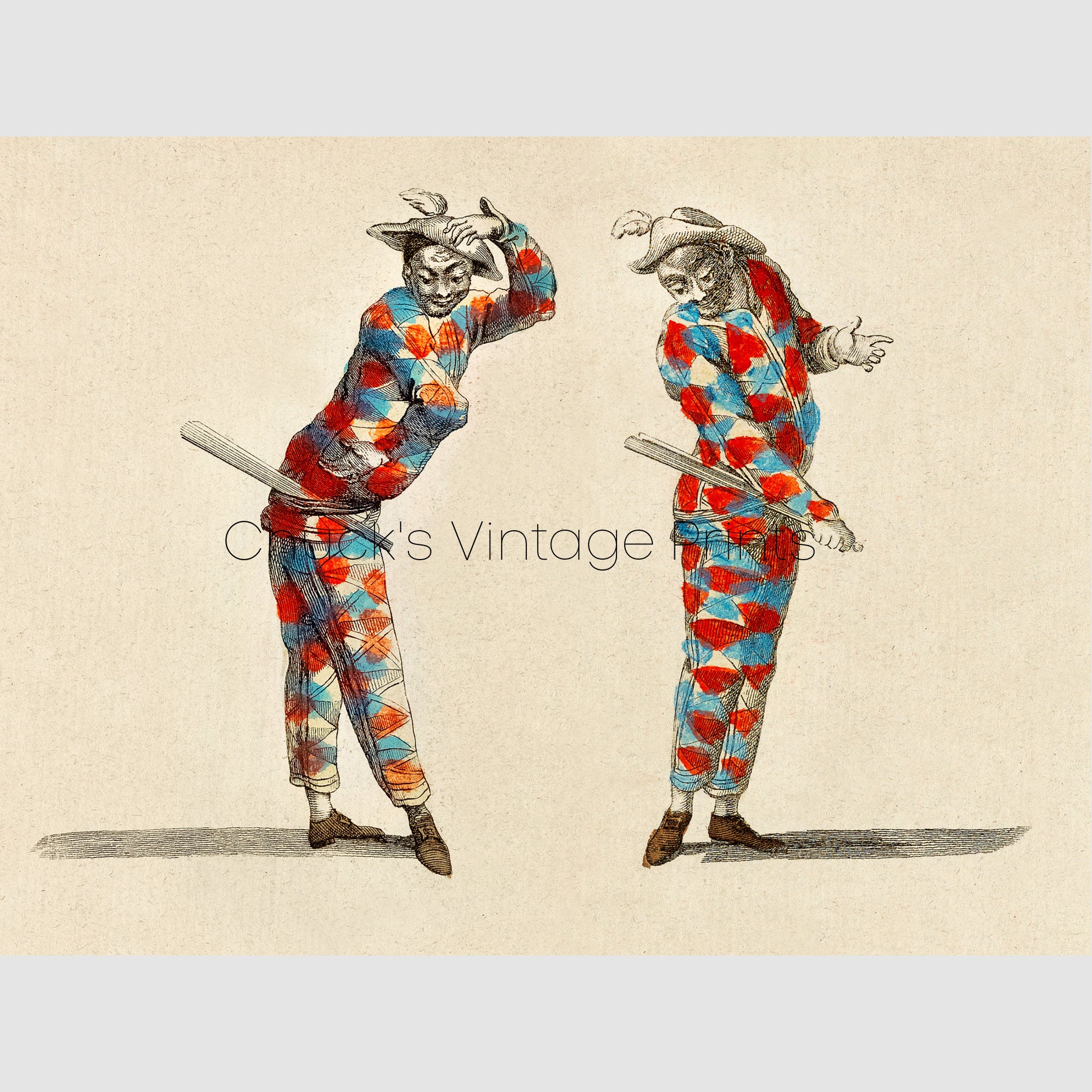 Vintage Harlequin Printable Illustration, 1700s Court Jester Italian ...