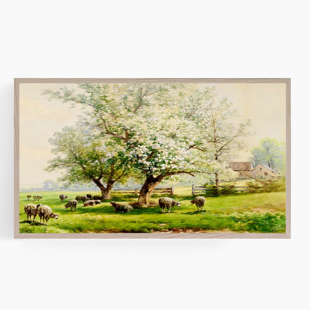 Samsung Frame TV Art, Vintage Sheep Grazing on Rustic Pasture Farmland ...
