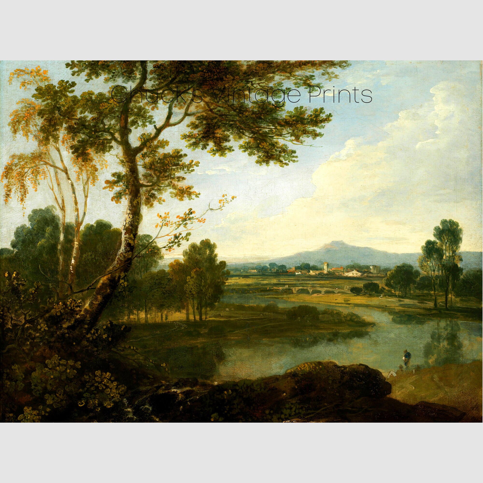 Vintage Printable Italian Landscape Waterscape, Antique Oil Painting ...