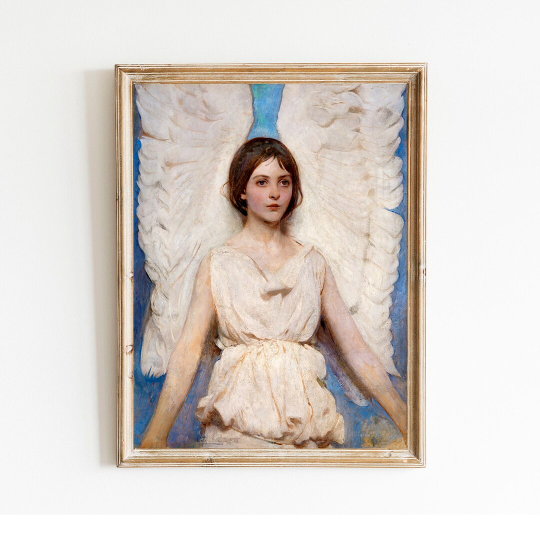 Vintage Female Winged Angel Painting PRINTABLE, Spiritual Celestial ...