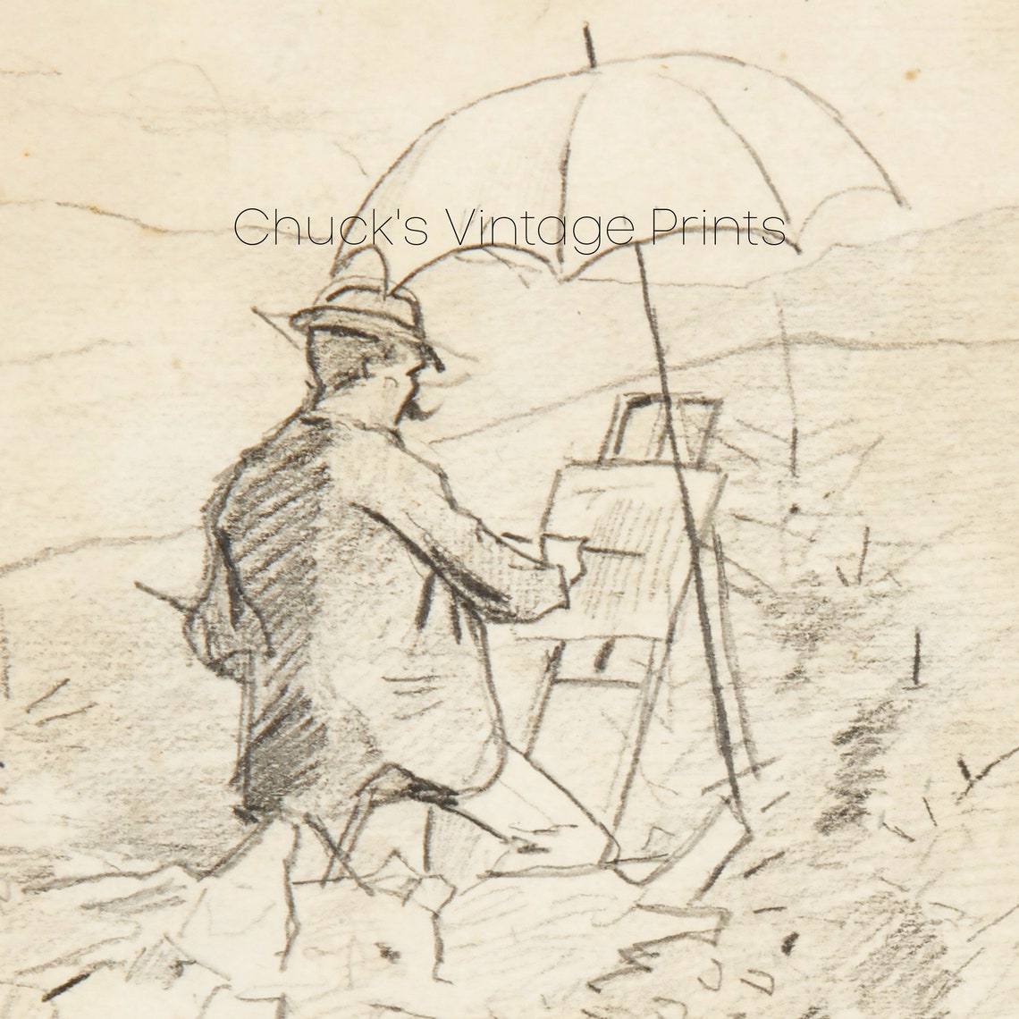 Vintage Printable Sketch Drawing of Two Artists in Mountain - Etsy